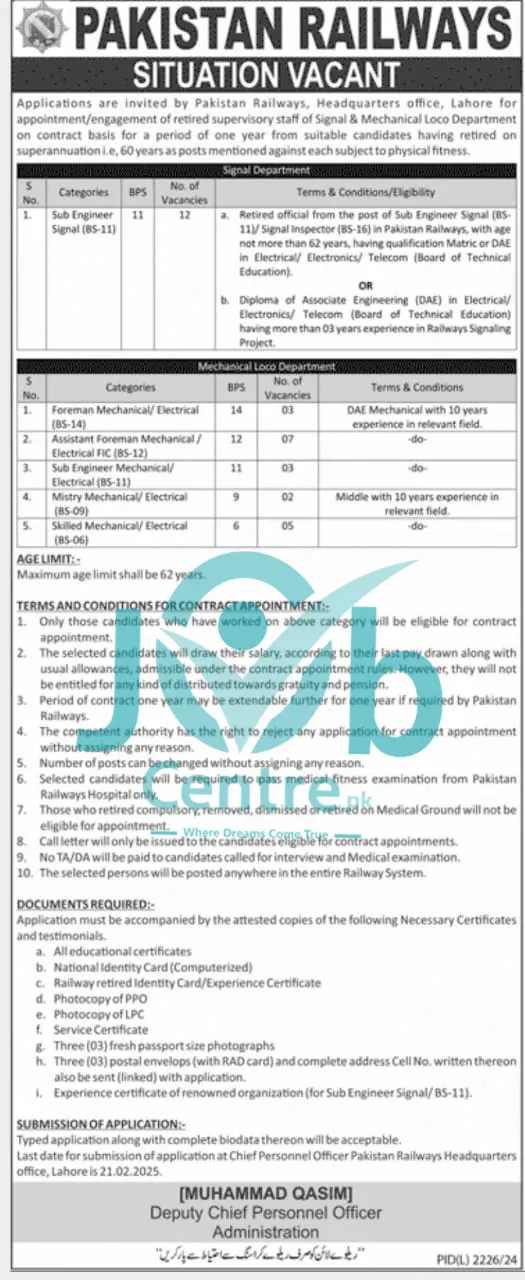 Pakistan Railways Lahore Jobs 2025 Apply - Job Observer