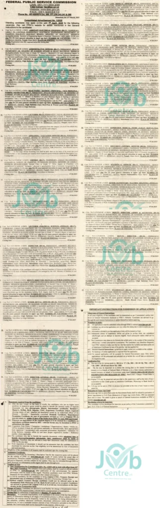 FPSC Jobs 2025 Online Apply for FPSC Consolidated Advertisement No. 01 ...